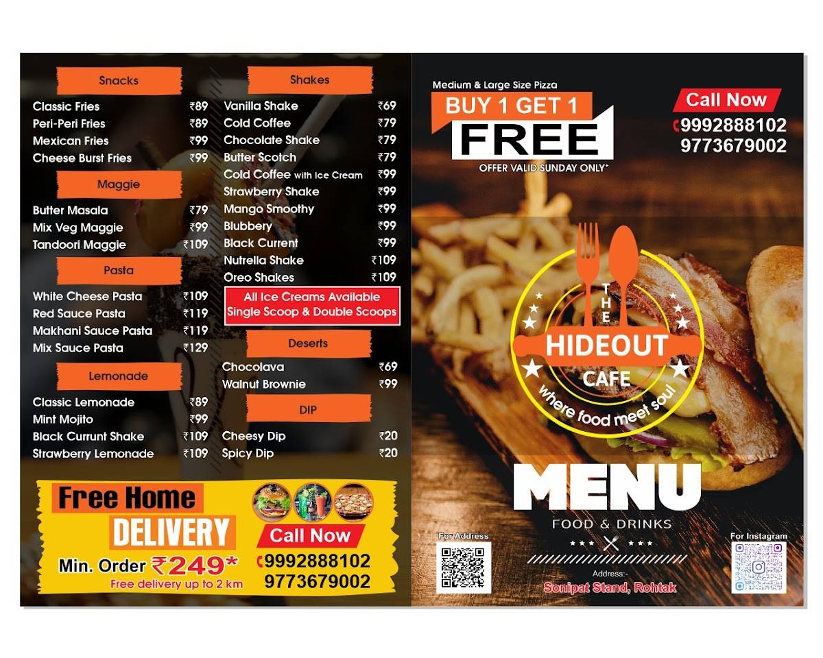 Menu at The hideout cafe, Pithoragarh