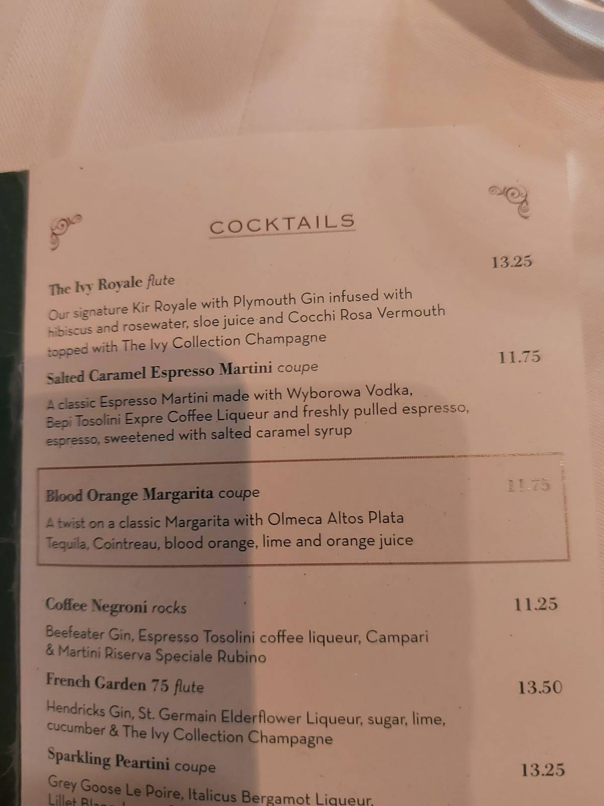 Menu at The Ivy Cambridge Brasserie restaurant, Cambridge