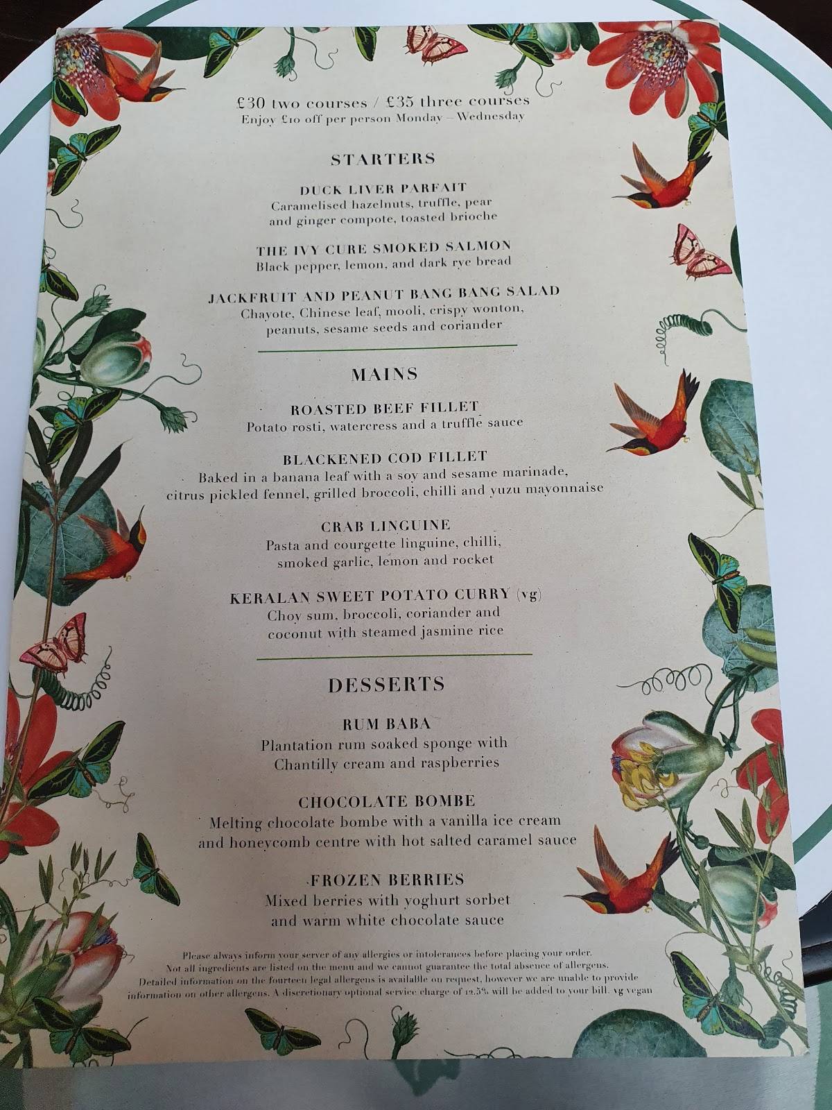 Menu at The Ivy Spinningfields Manchester restaurant, Manchester