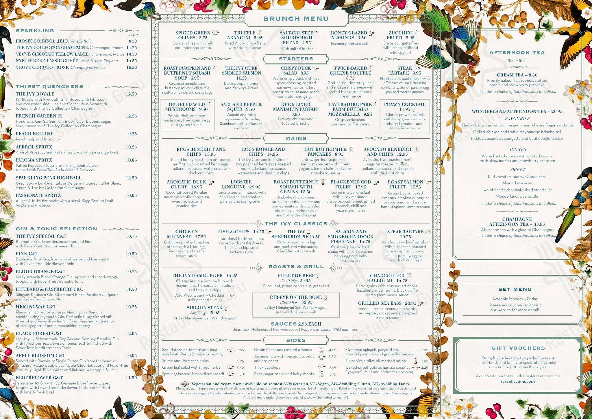 Menu at The Ivy Victoria Quarter Leeds restaurant, Leeds
