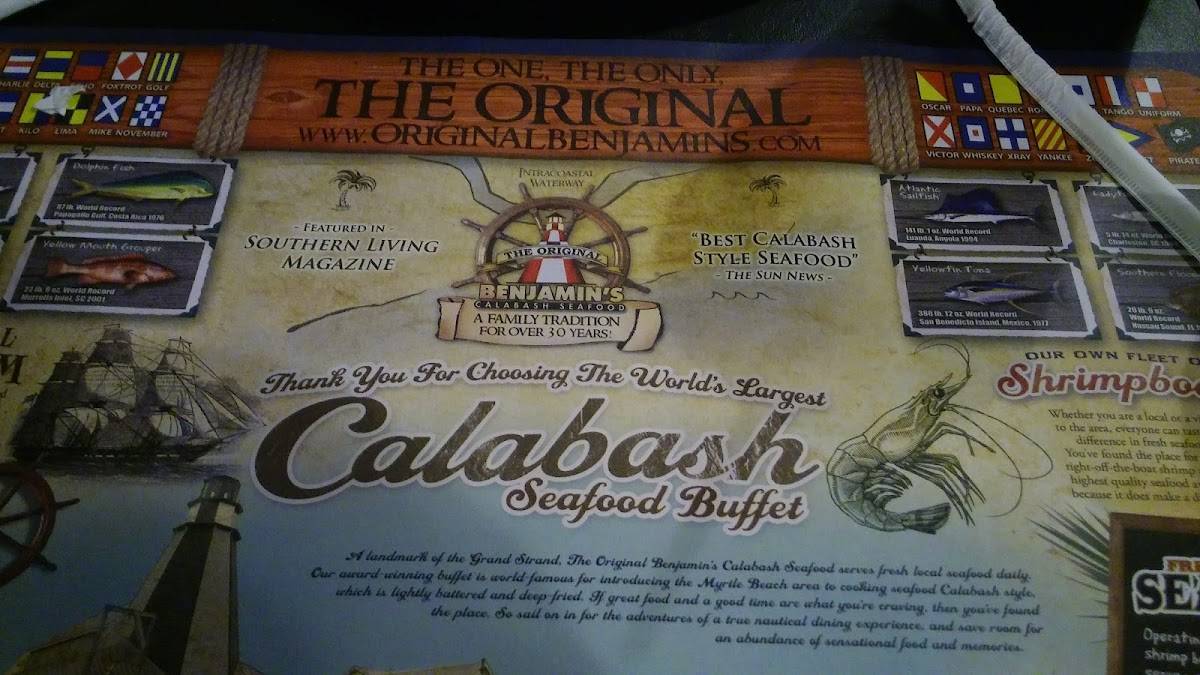 Menu at The Original Benjamin's Calabash Seafood restaurant, Myrtle ...