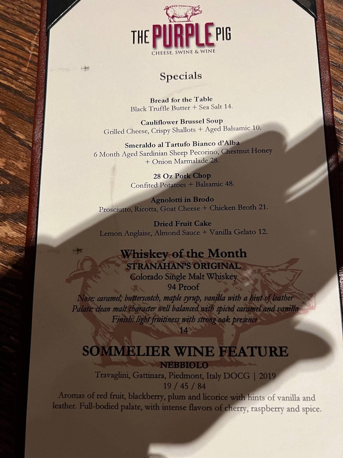 Menu at The Purple Pig Restaurant, Chicago, 444 Michigan Ave