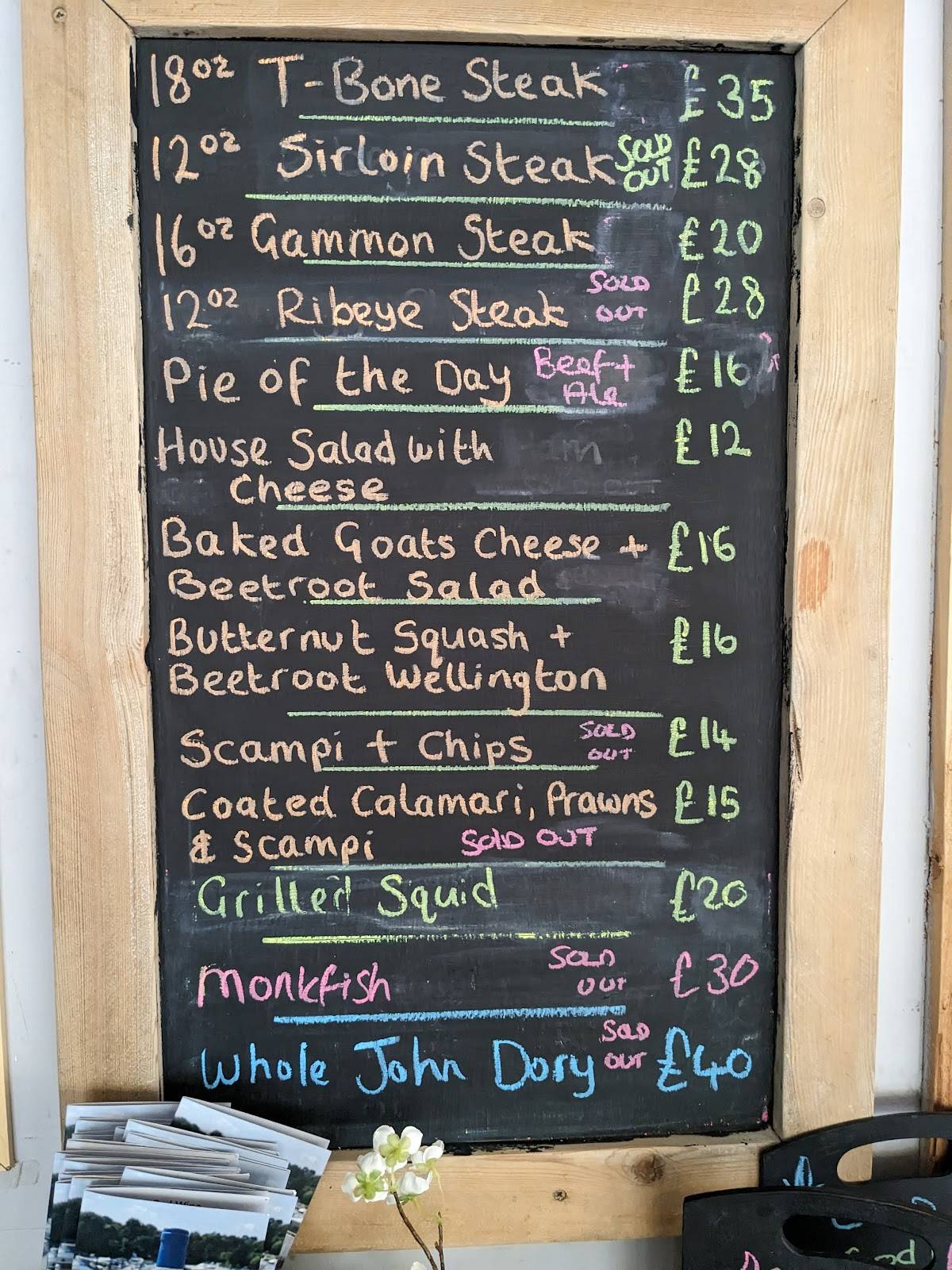 Menu at The Quayside restaurant, Stourport-on-Severn