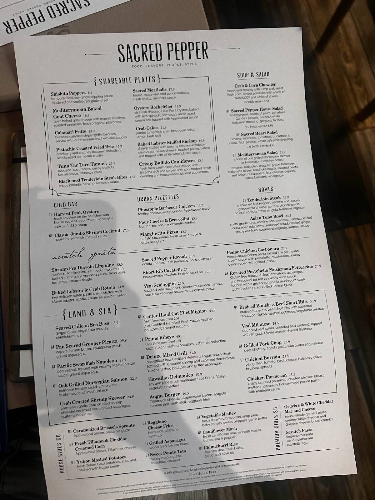 Menu at The Sacred Pepper restaurant, Tampa