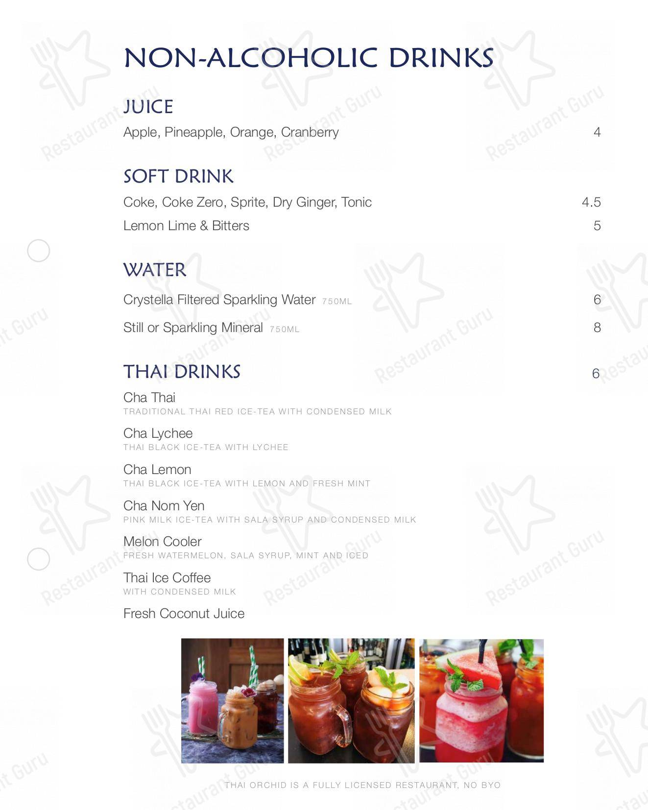 Menu at The Thai Orchid restaurant, Springwood, Pacific Hwy
