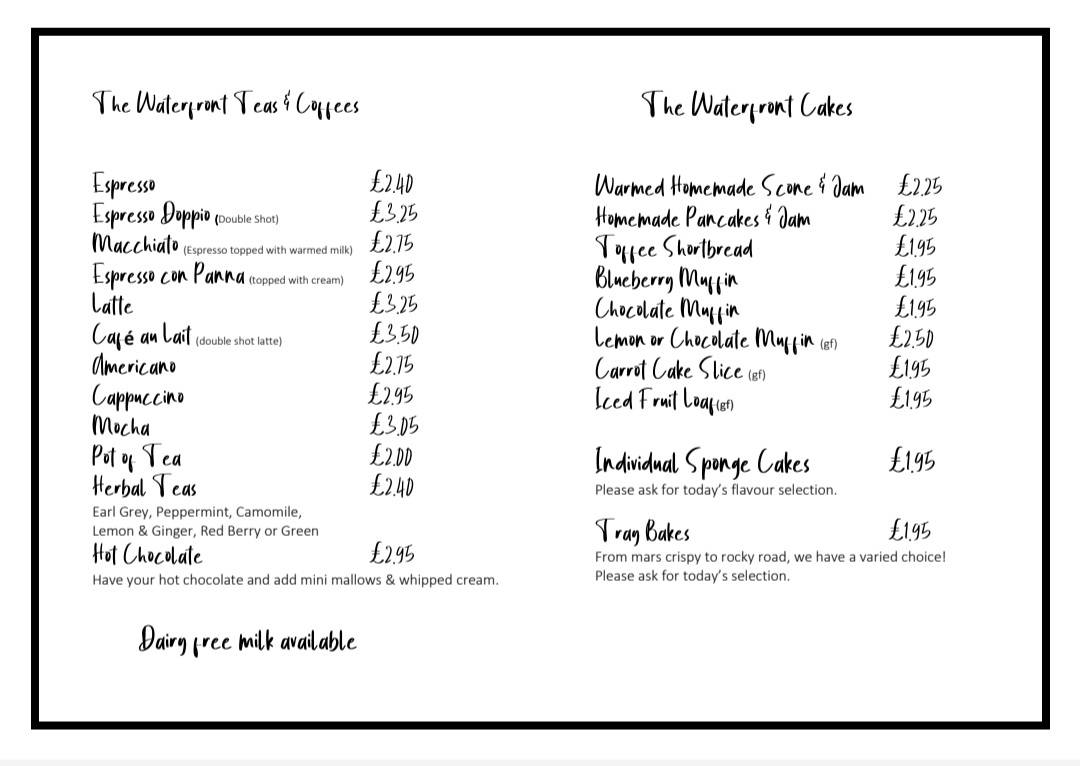 Menu at The Waterfront restaurant, Anstruther