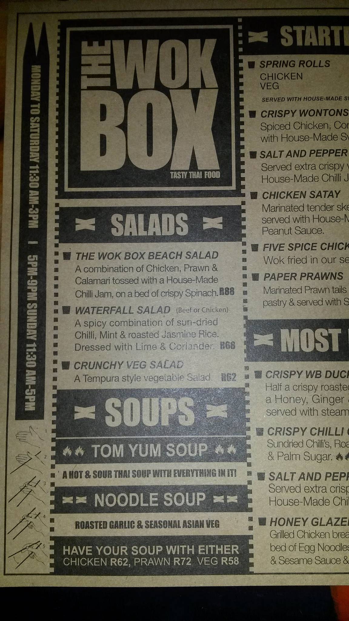Menu at The Wok Box restaurant, Durban