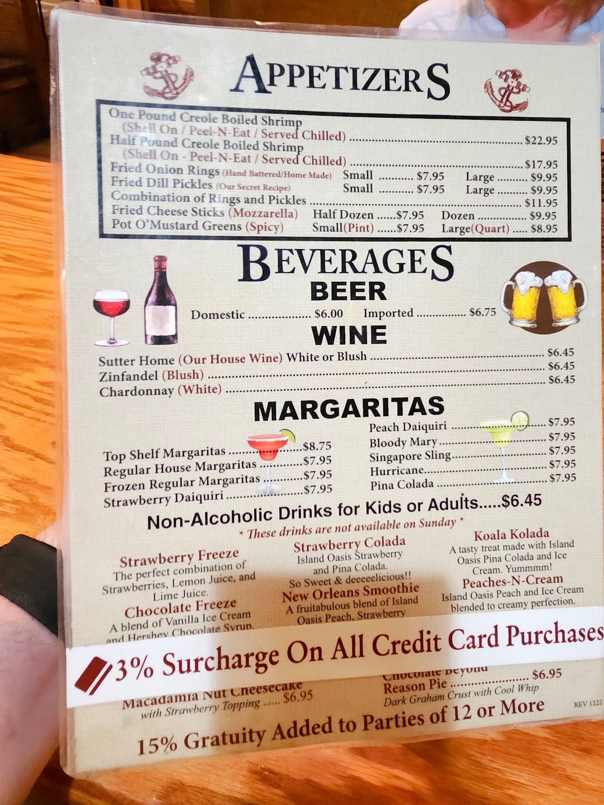 Menu at Top O' The River restaurant, Guntersville