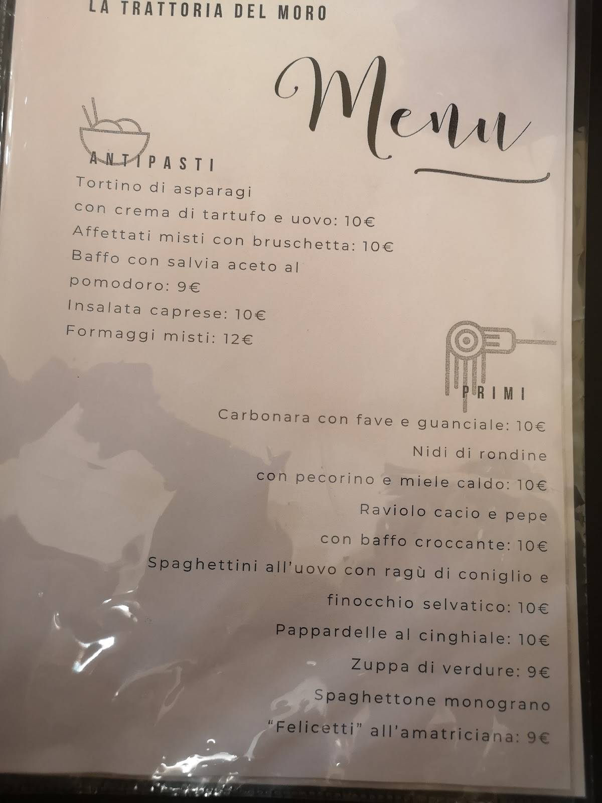 Menu at Trattoria del Moro Aronne restaurant, Orvieto