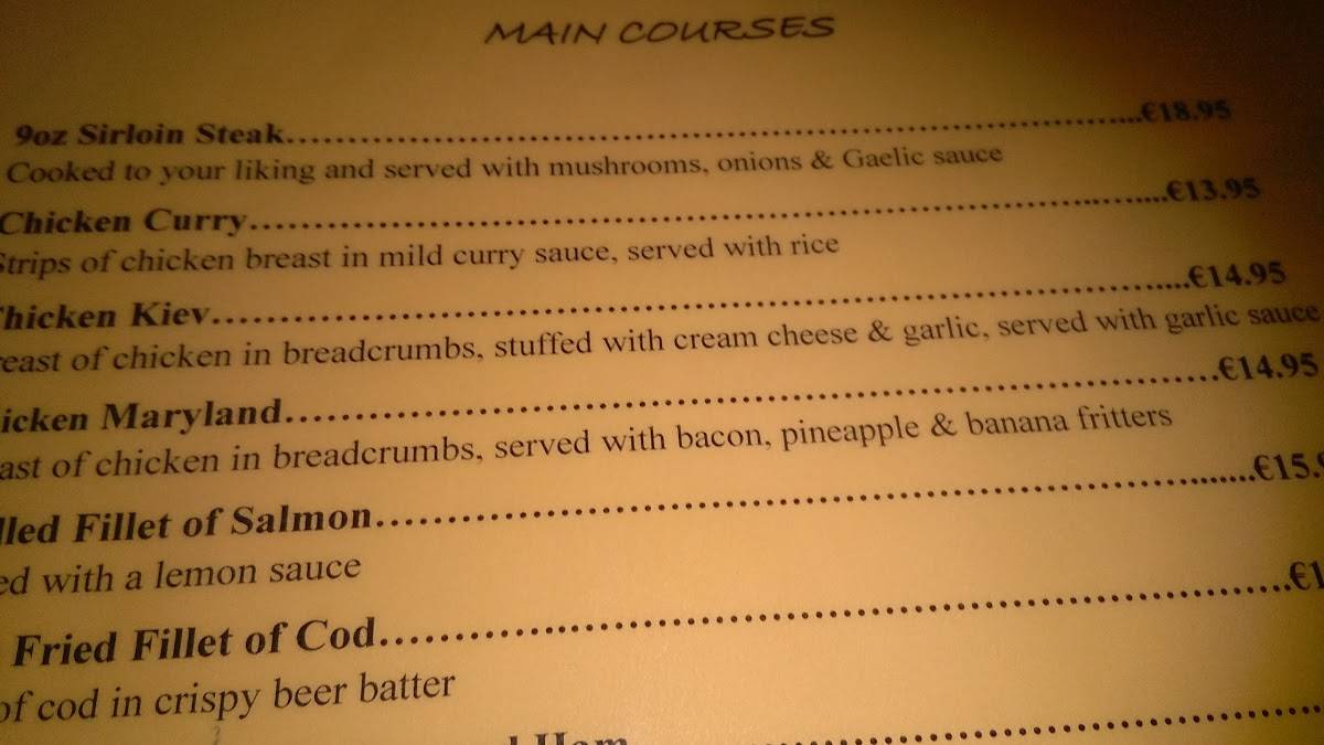 Menu at Tyrrellspass Castle restaurant, Tyrrellspass, Main St