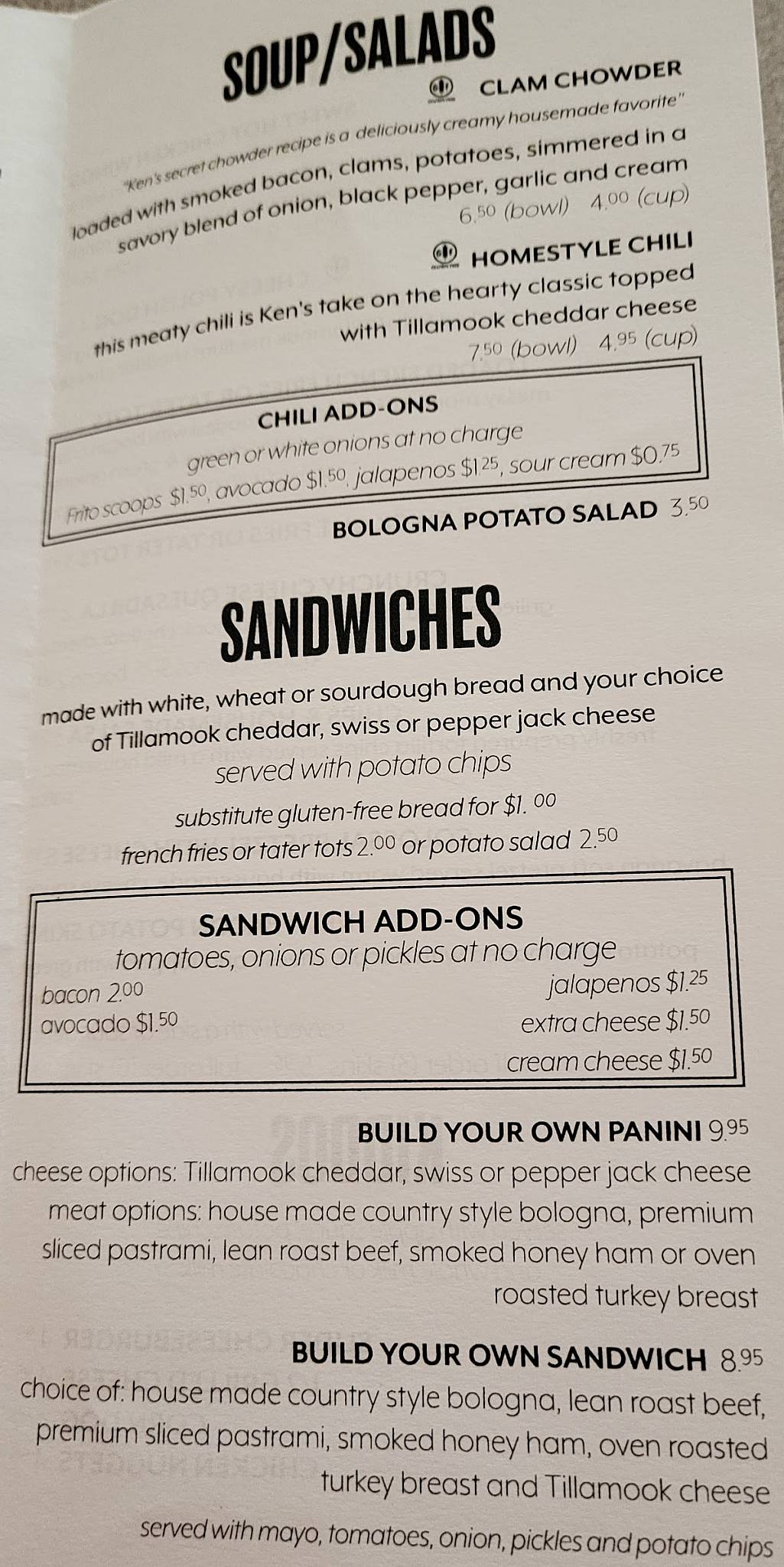 Menu at Werner Beef & Brew restaurant, Tillamook