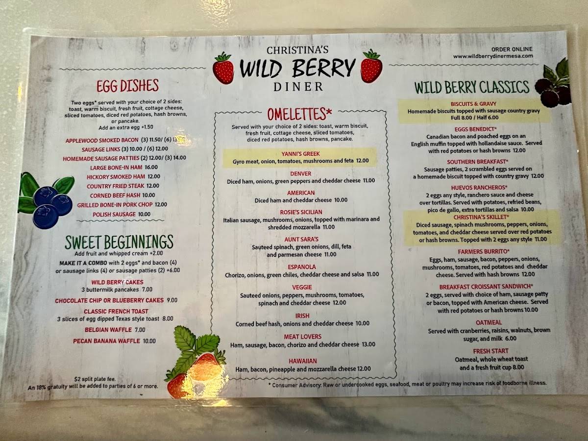 Menu at Wild Berry Diner restaurant, Mesa