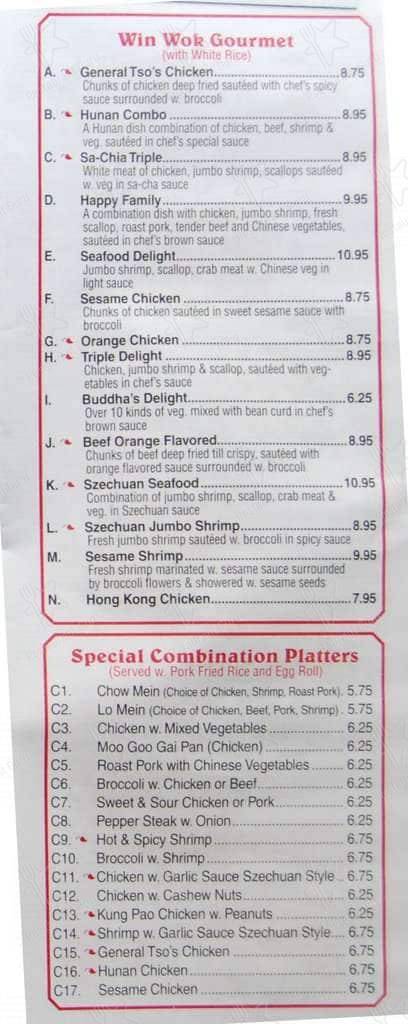 Menu at Win Wok restaurant, Cincinnati, Delhi Rd