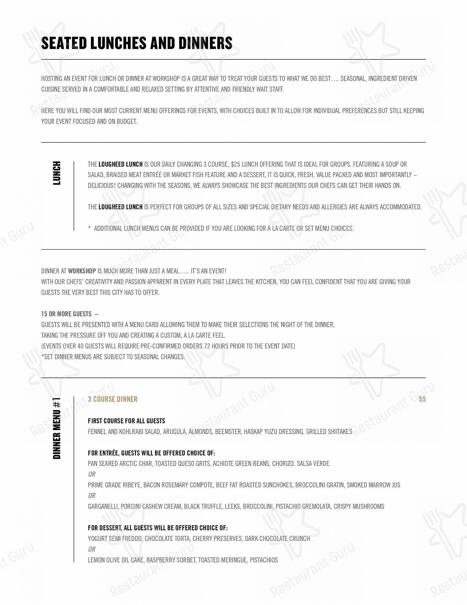 Menu at Workshop Kitchen + Culture restaurant, Calgary