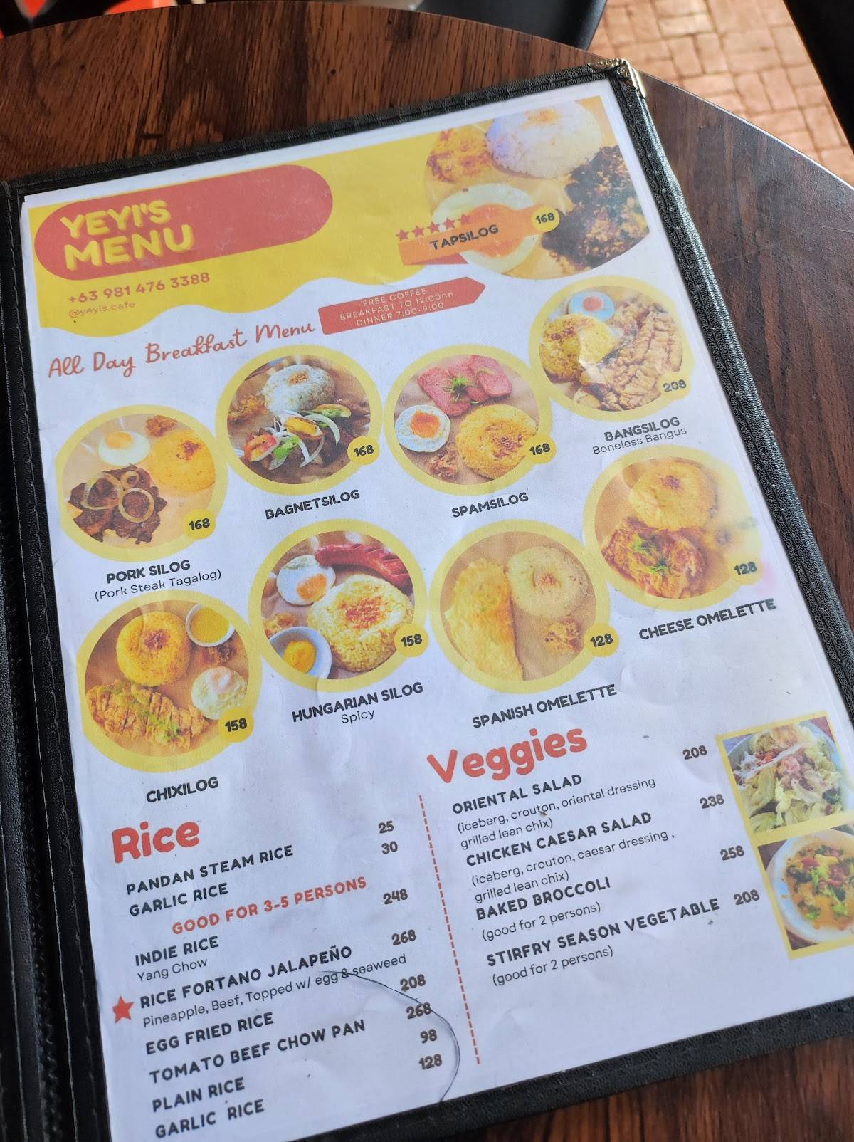 Menu at Yeyi's Pizzeria & Café, Tanay