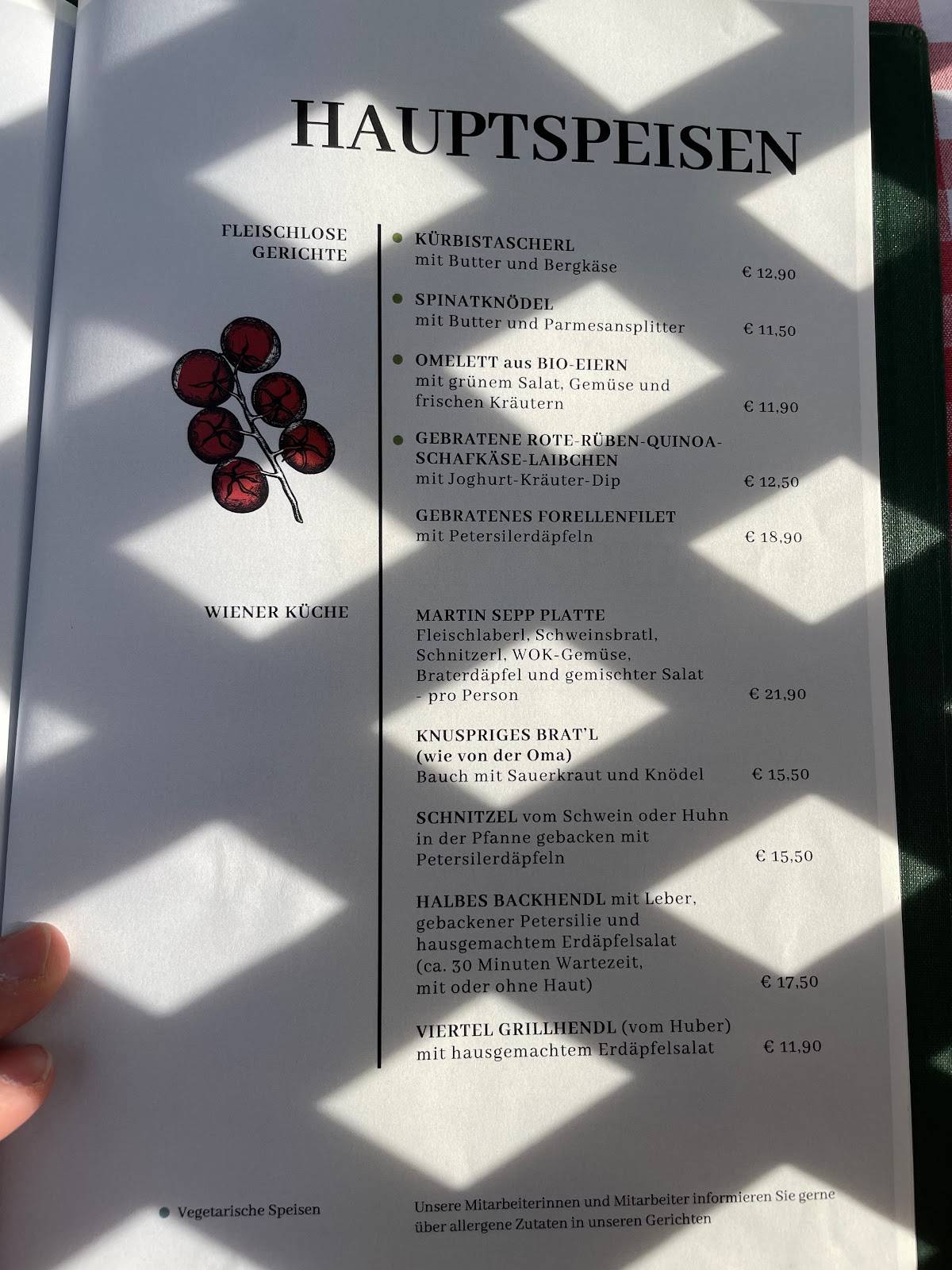 Speisekarte von Zum Martin Sepp restaurant, Wien