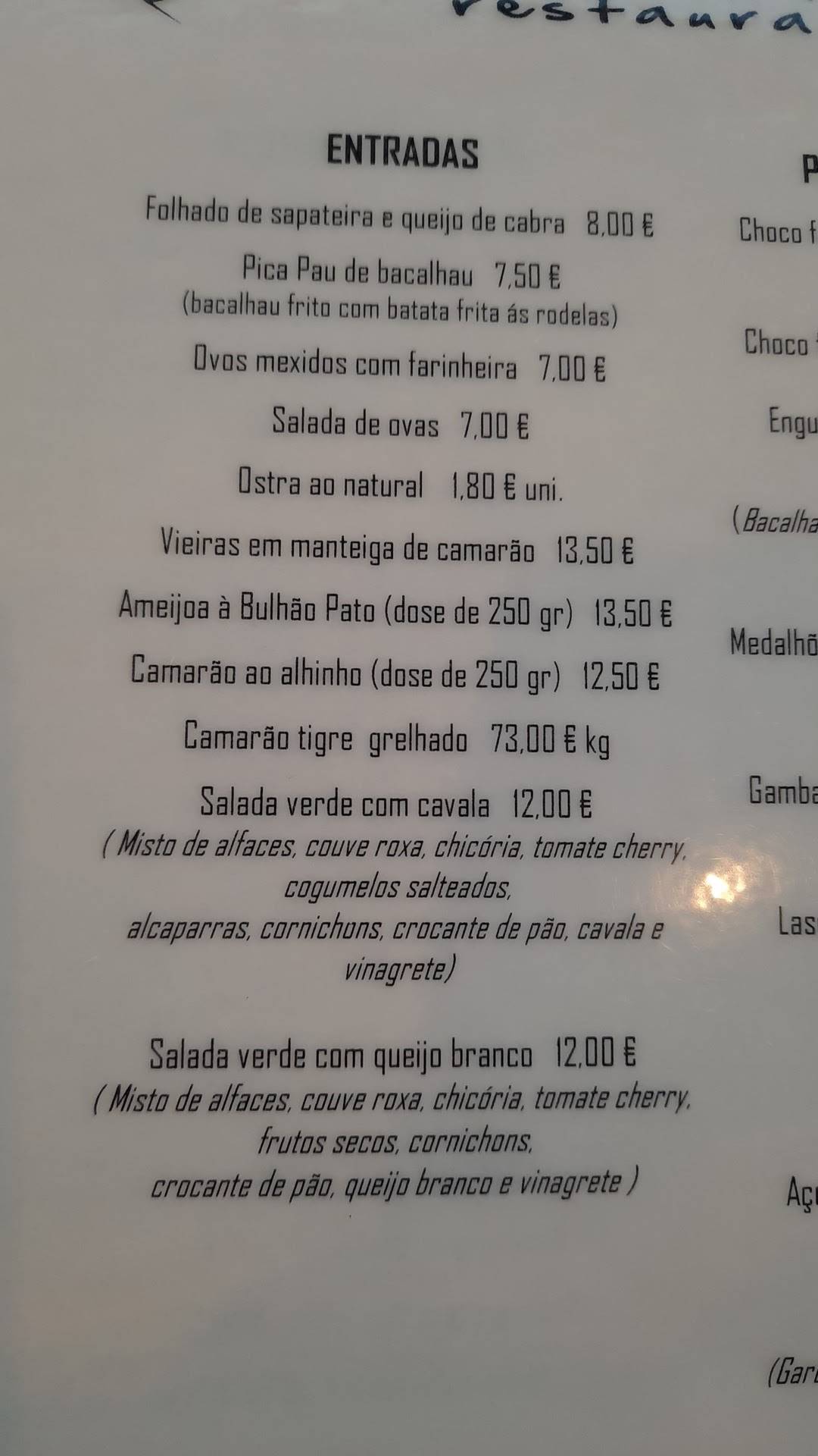 Menu em Restaurante Casa do Mar, Setúbal
