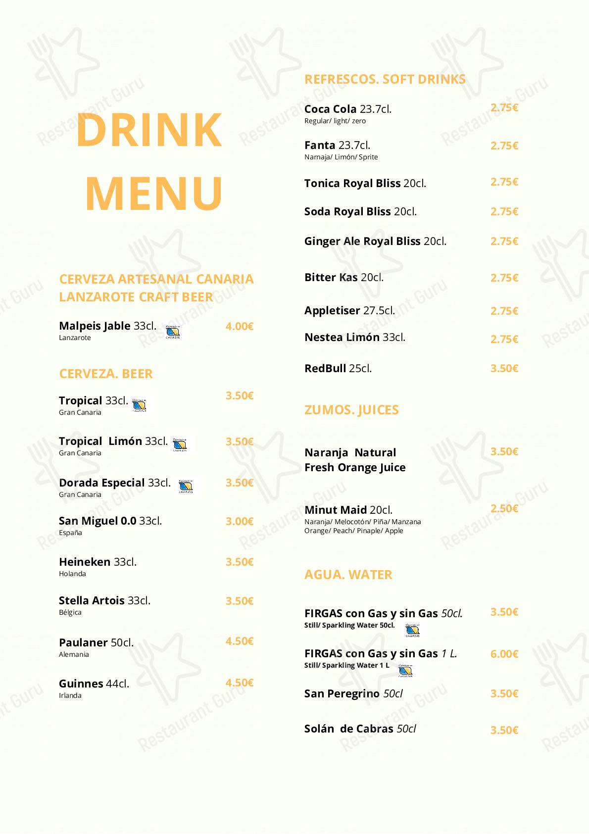 Menu at Restaurante El Volcan, Yaiza