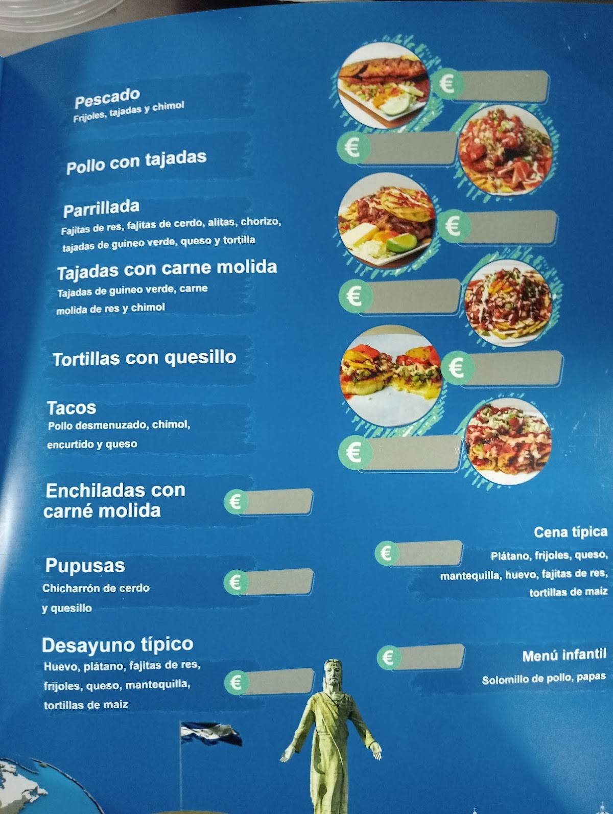 Carta de Restaurante Hondureño Cinco Estrellas, Valencia