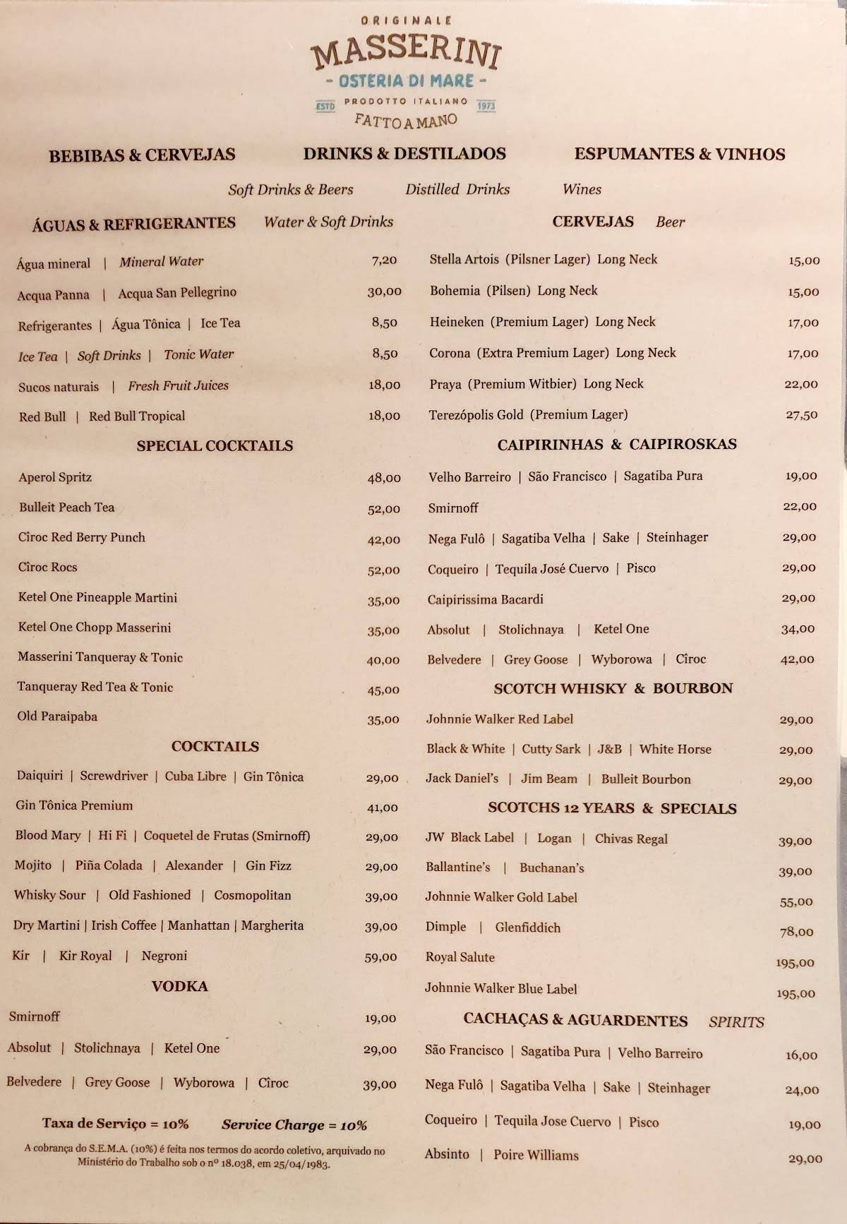 Menu em Restaurante Masserini Osteria di Mare, Rio de Janeiro
