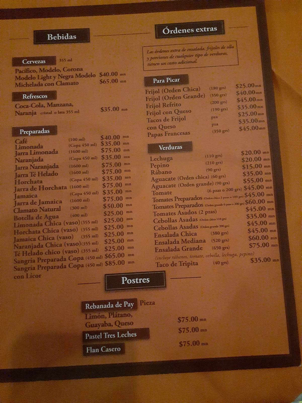 Carta de parrilla El Palomar del Río, Culiacán Rosales, Blvrd Enrique ...