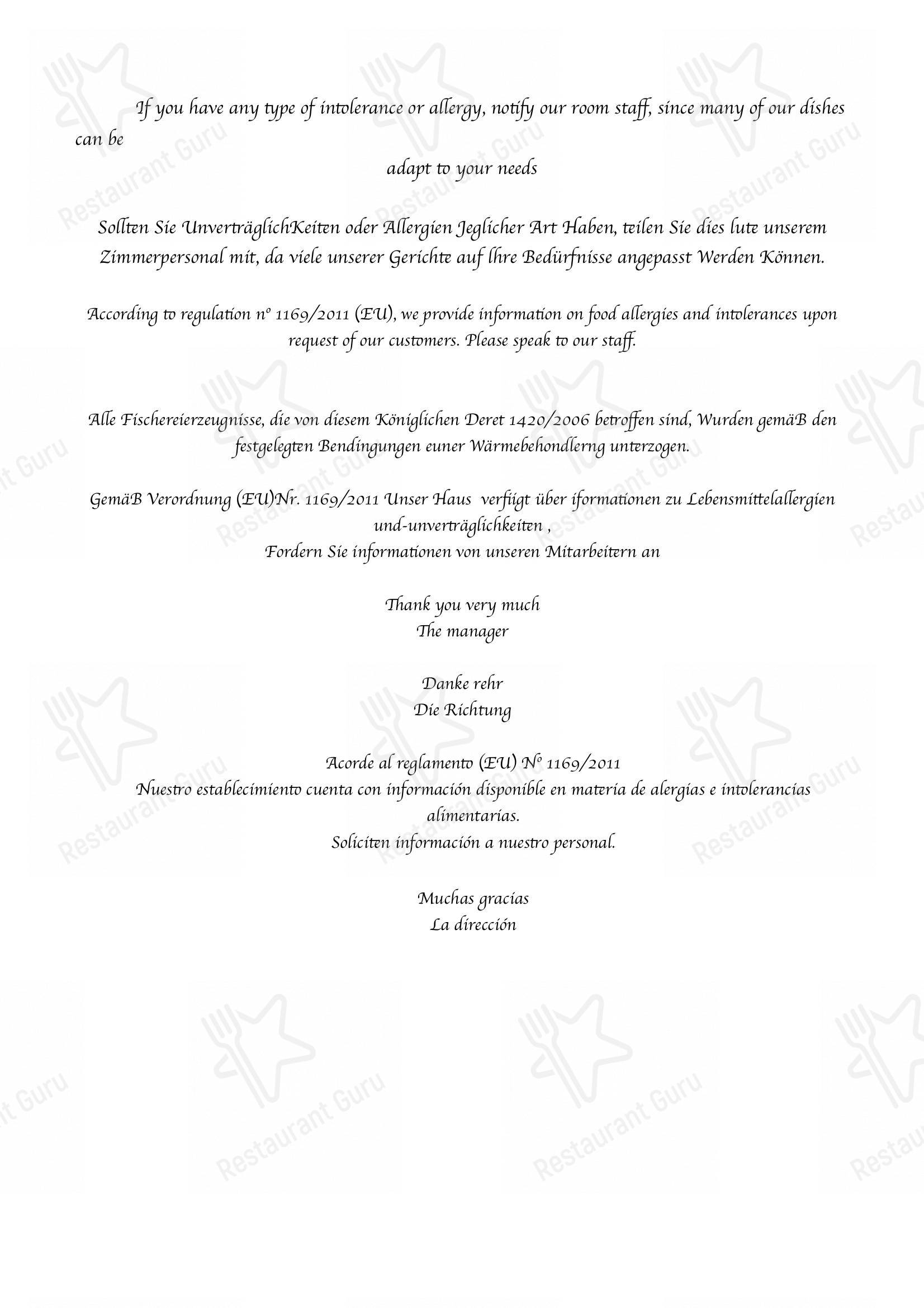 Carta de Restaurante Timón de Roche, Roche, Av. Inglaterra