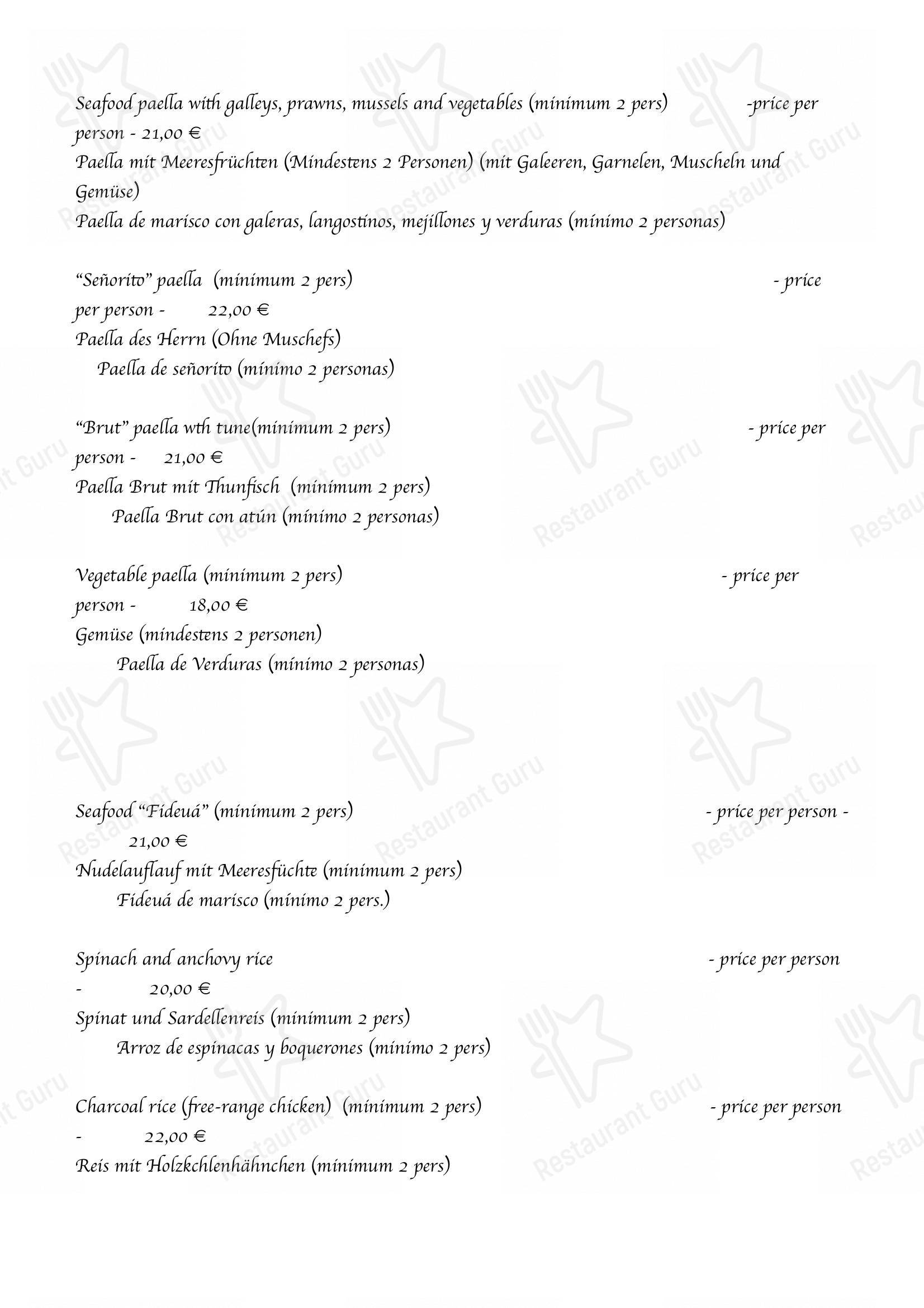 Carta de Restaurante Timón de Roche, Roche, Av. Inglaterra