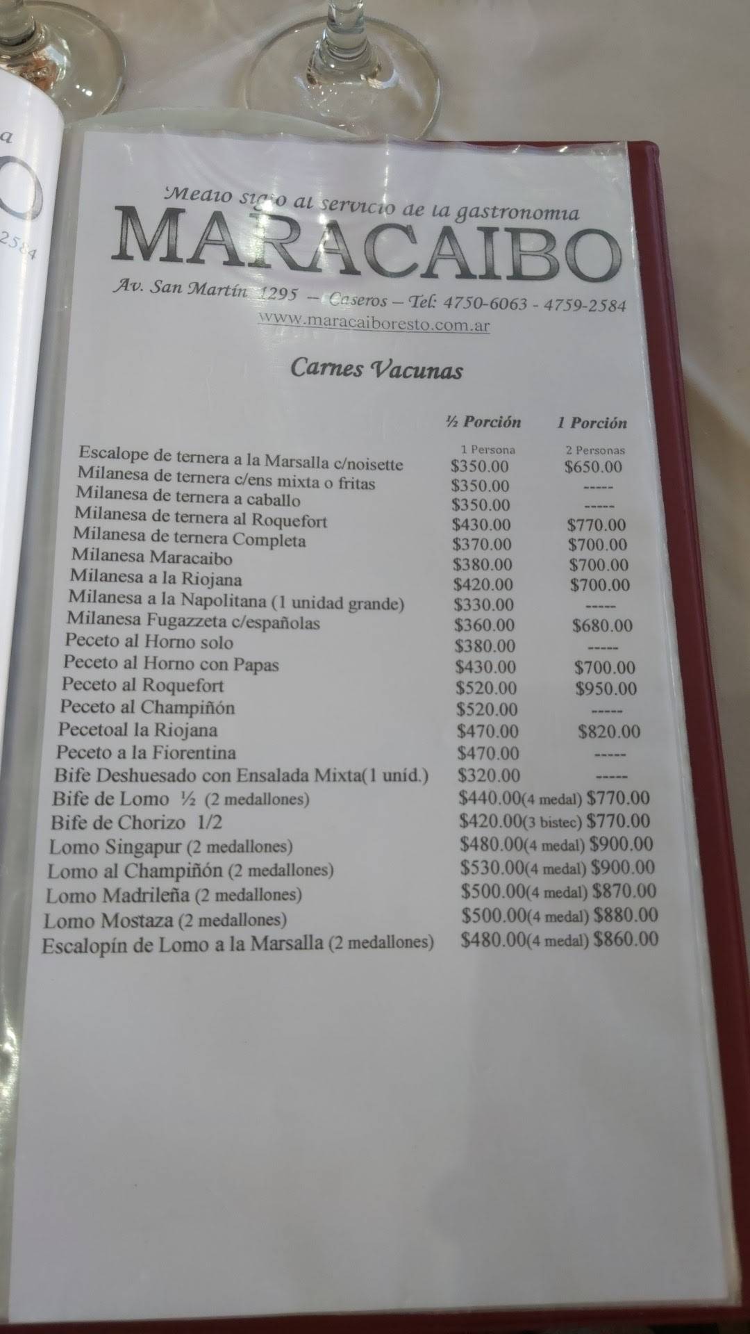 Carta del restaurante Restó MARACAIBO, Caseros