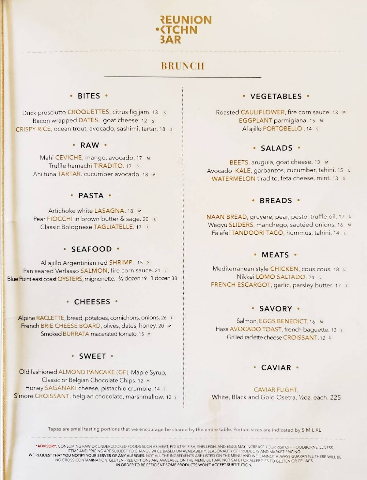 Menu at Reunion Ktchn Bar, Aventura