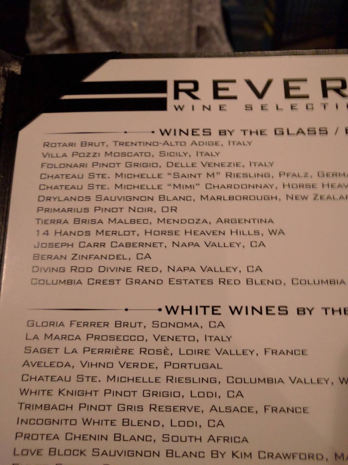 Menu at Revery restaurant, Greenwood