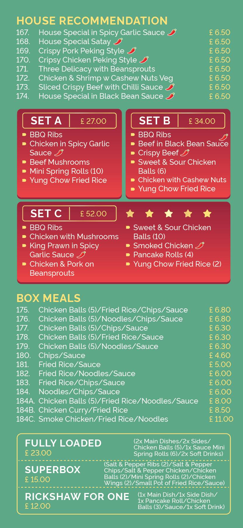 Menu at Rickshaw, Bridgend