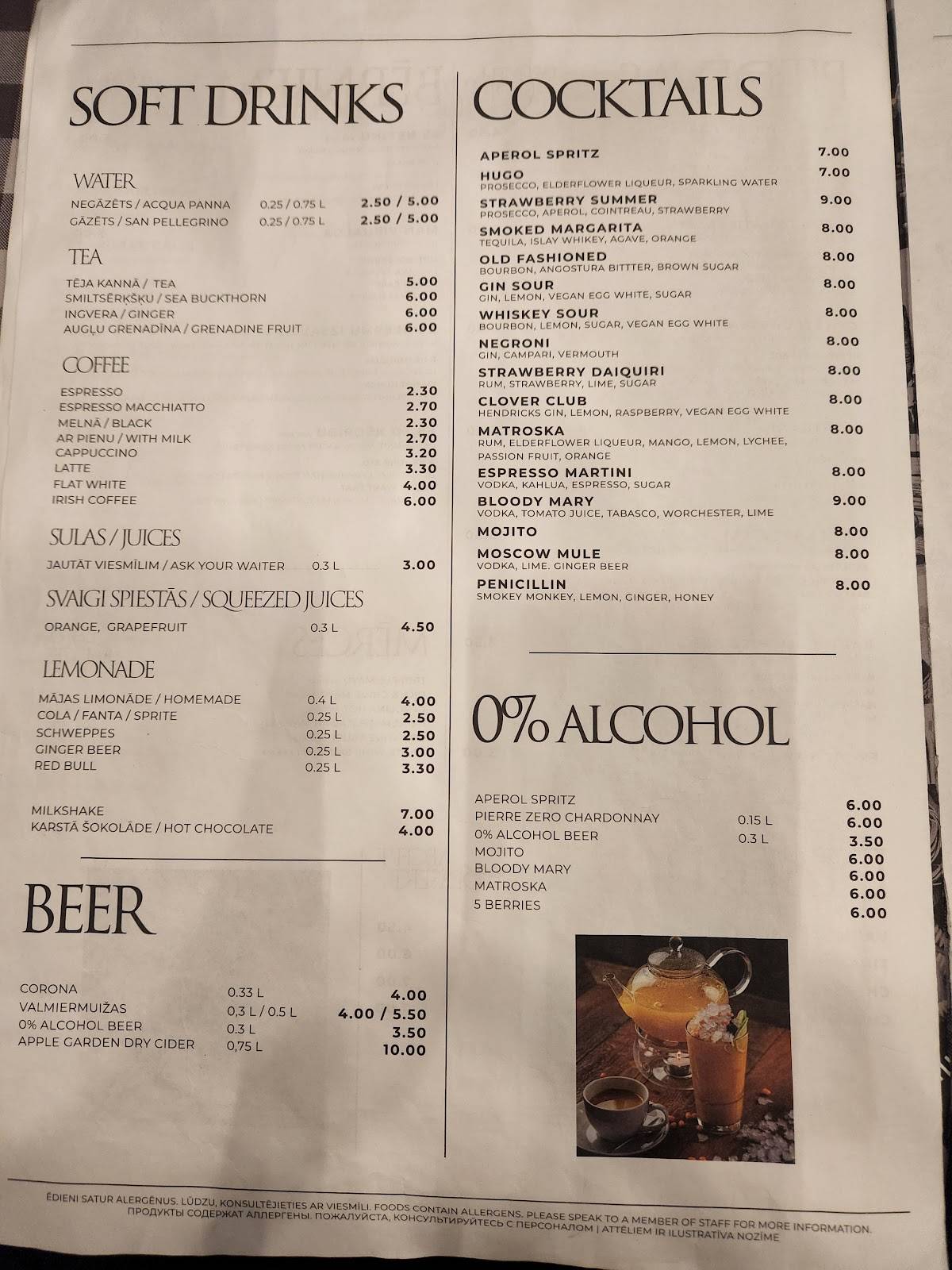 Menu at Naples restaurant, Riga, Andrejostas iela 5