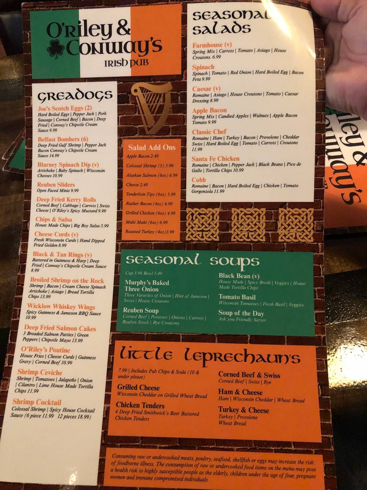 Menu at Riley's Sports Bar & Grill, Janesville