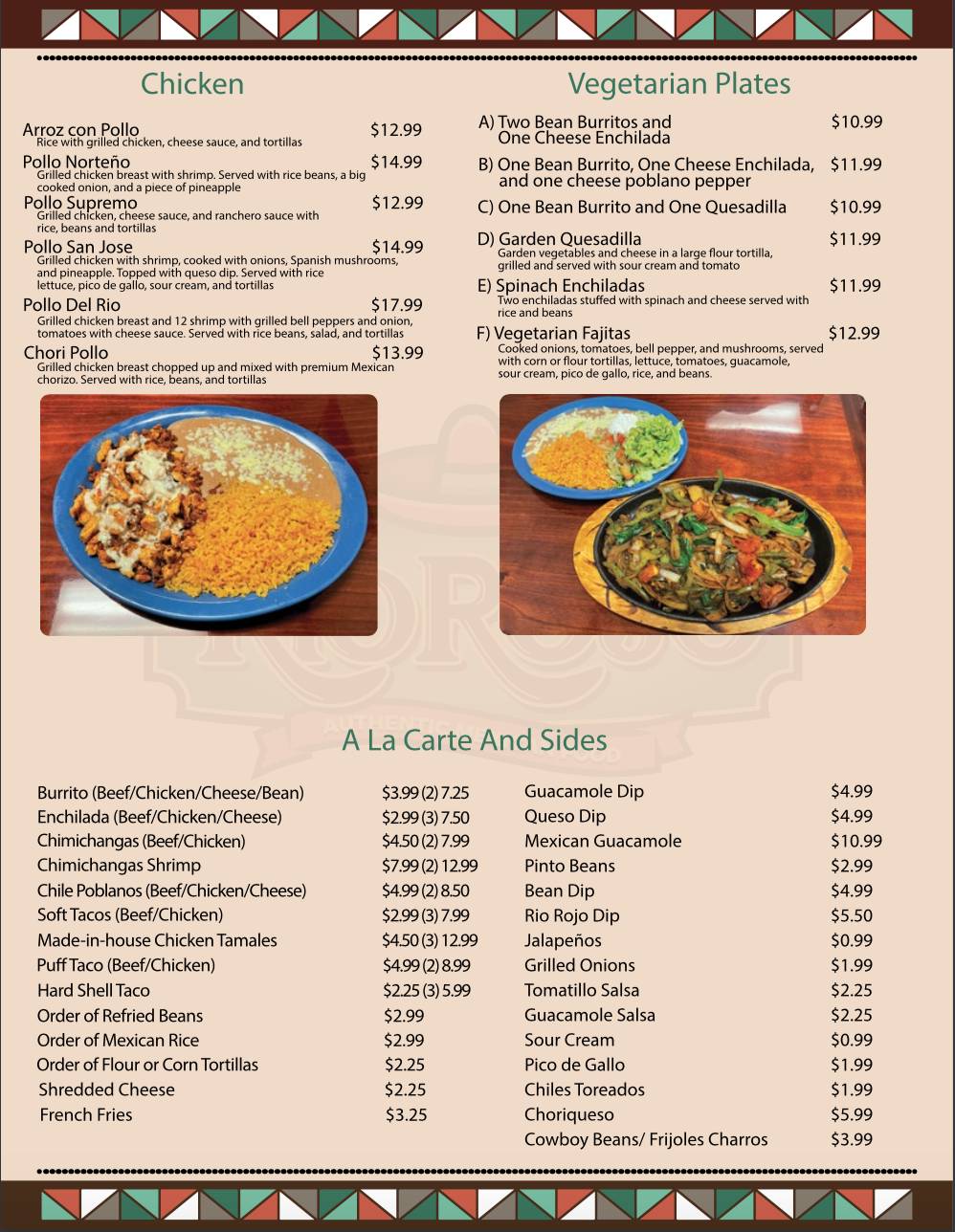 Menu at Rio Rojo Mexican Restaurant, Deville