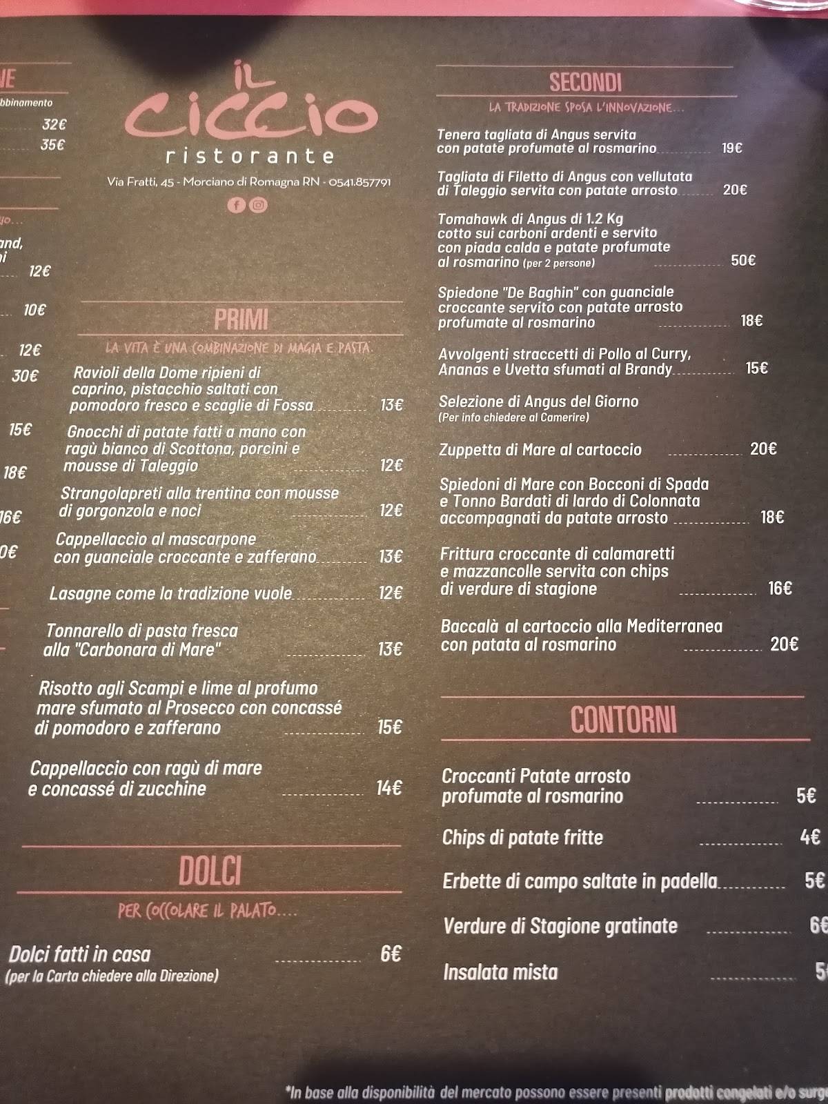 Menu da Ristorante il Ciccio, Morciano di Romagna