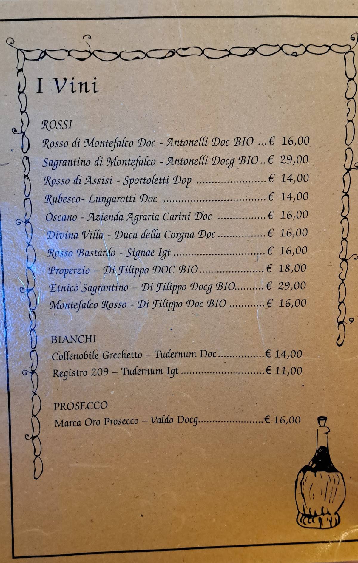 Menu da Ristorante La Stalla, Assisi