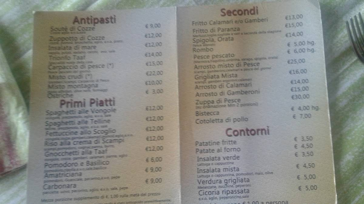 Menu da Ristorante TAAF, Torvaianica