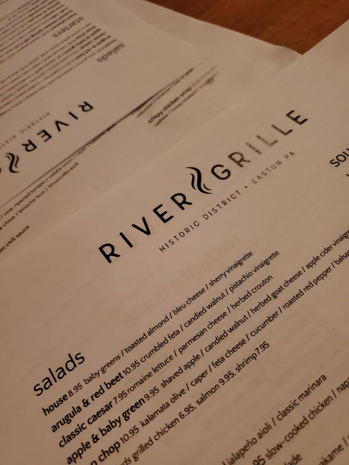 Menu at River Grille restaurant, Easton