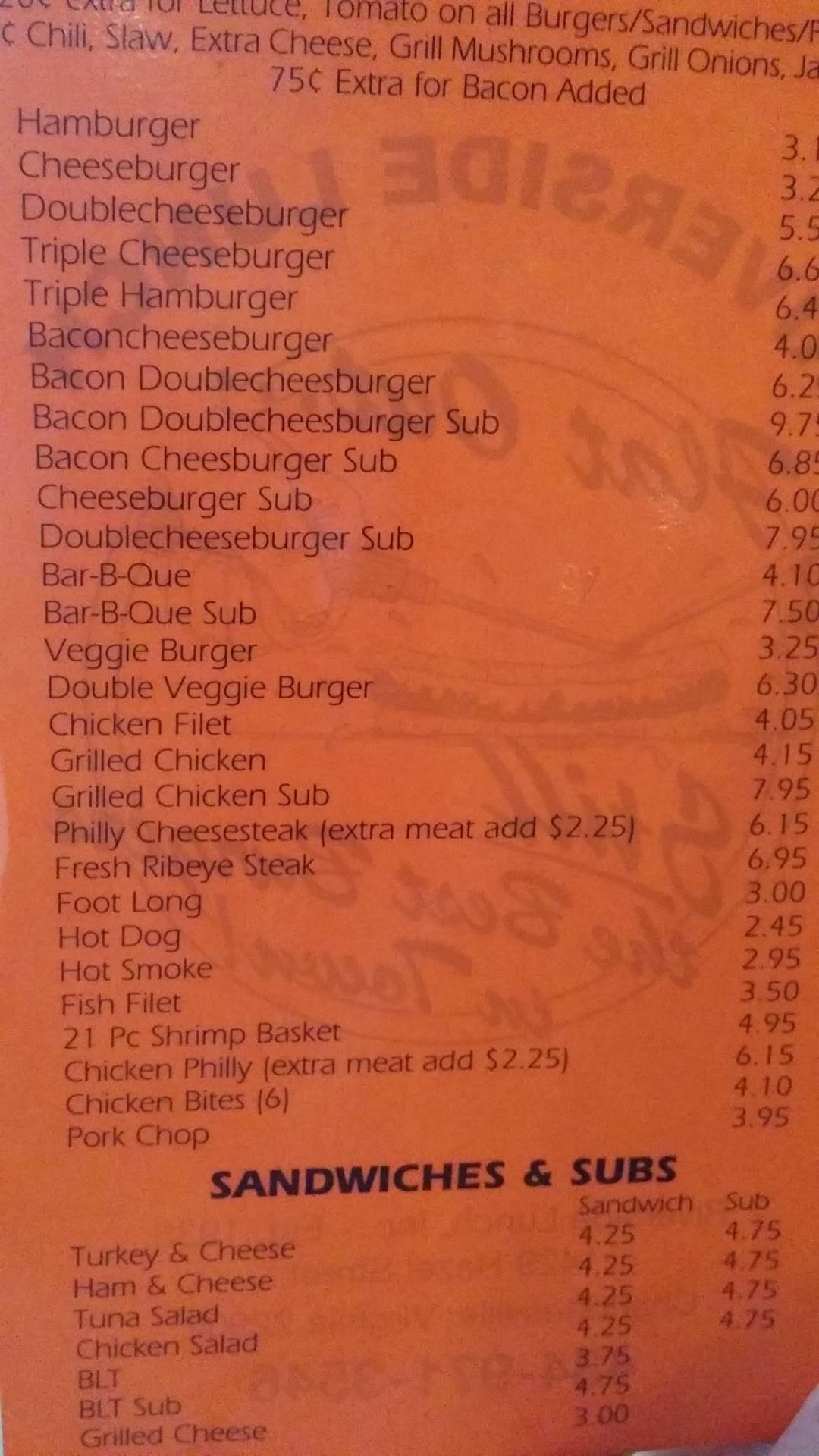 Menu at Riverside Lunch restaurant, Charlottesville