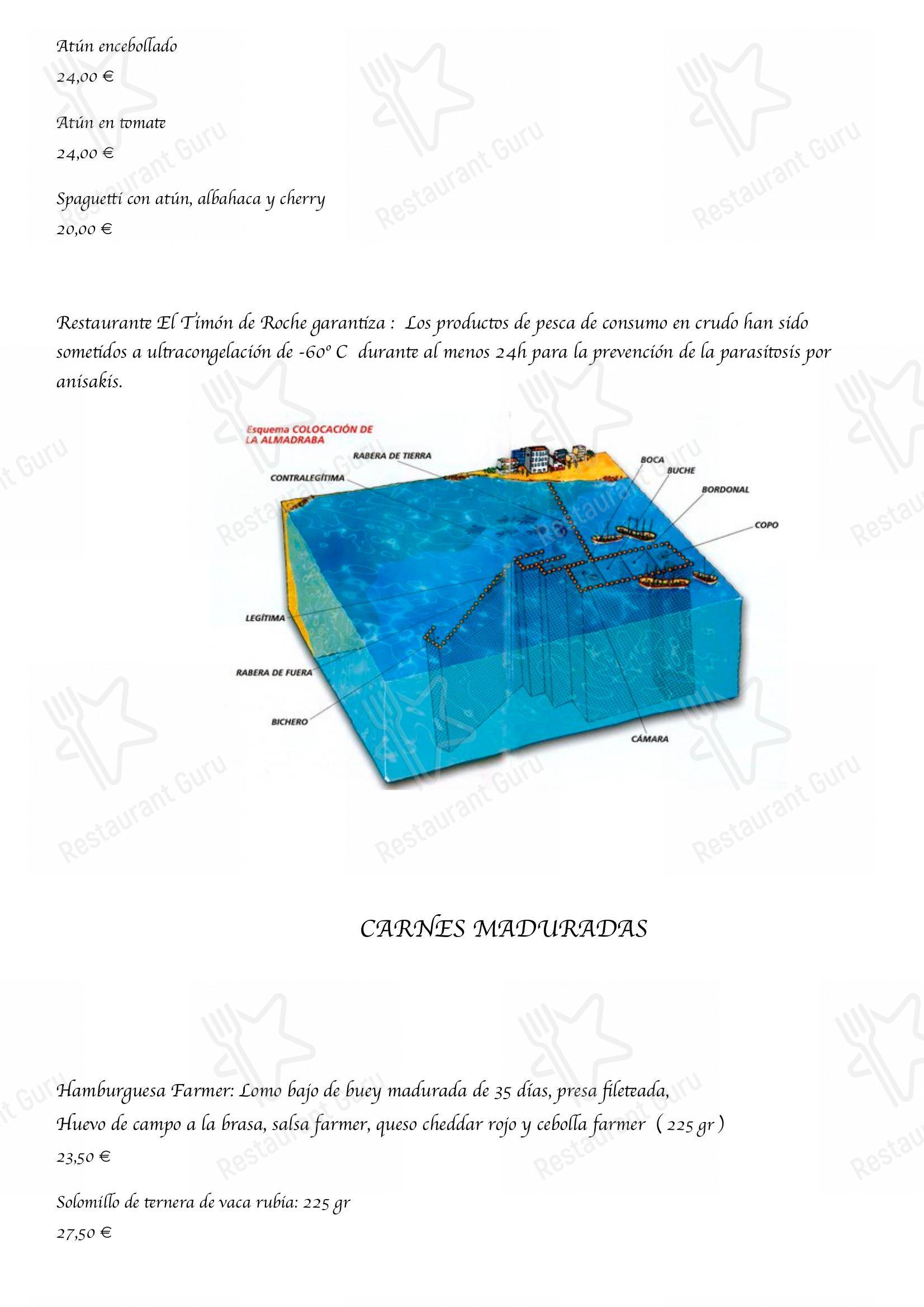 Carta de Restaurante Timón de Roche, Roche, Av. Inglaterra