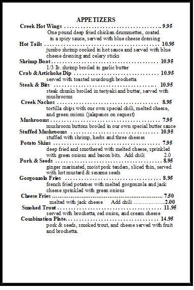 Menu at Rock Creek Restaurant, Twin Falls