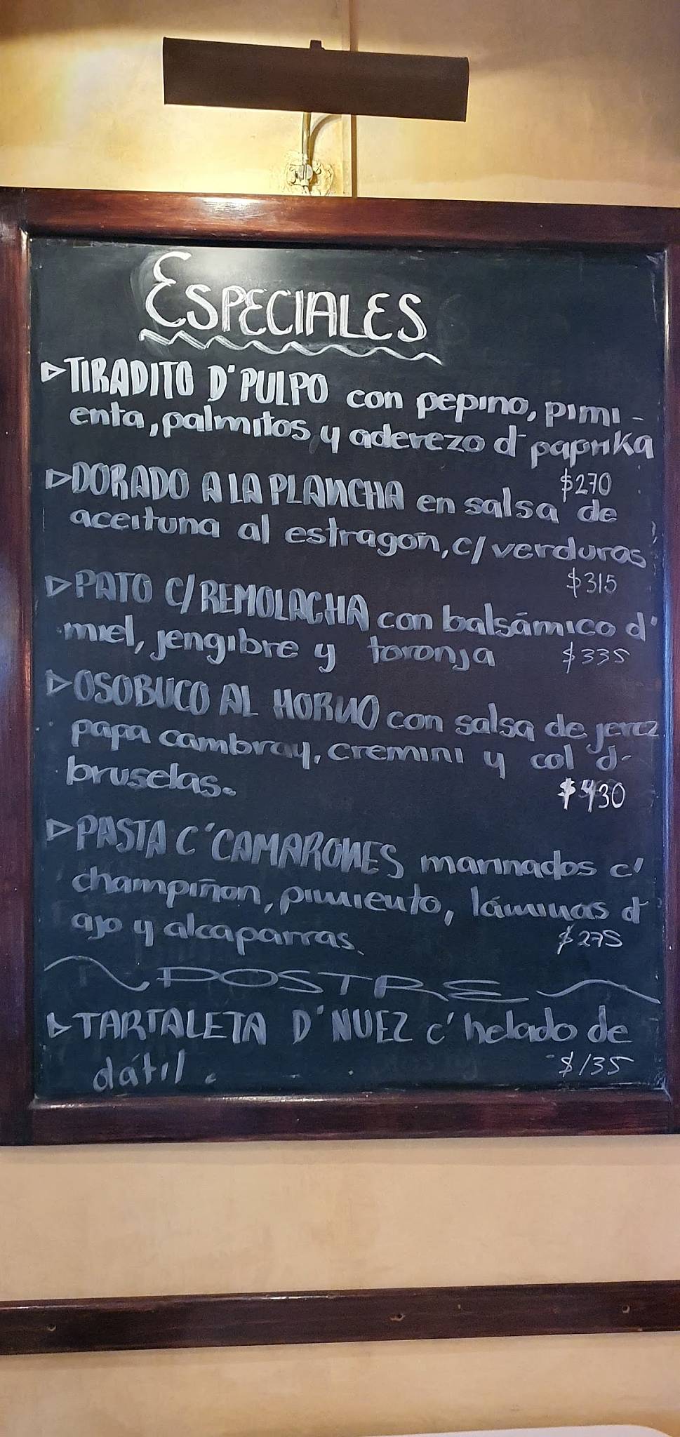 Carta del restaurante Rojo Bistrot, Ciudad del México