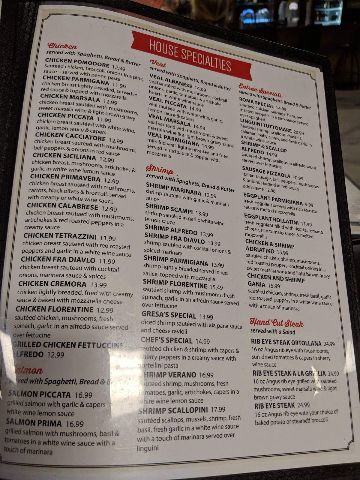 Menu at Roma Italian Restaurant, Bellevue