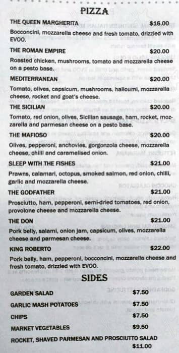 Menu at The Roman Empire Restaurant, Carindale