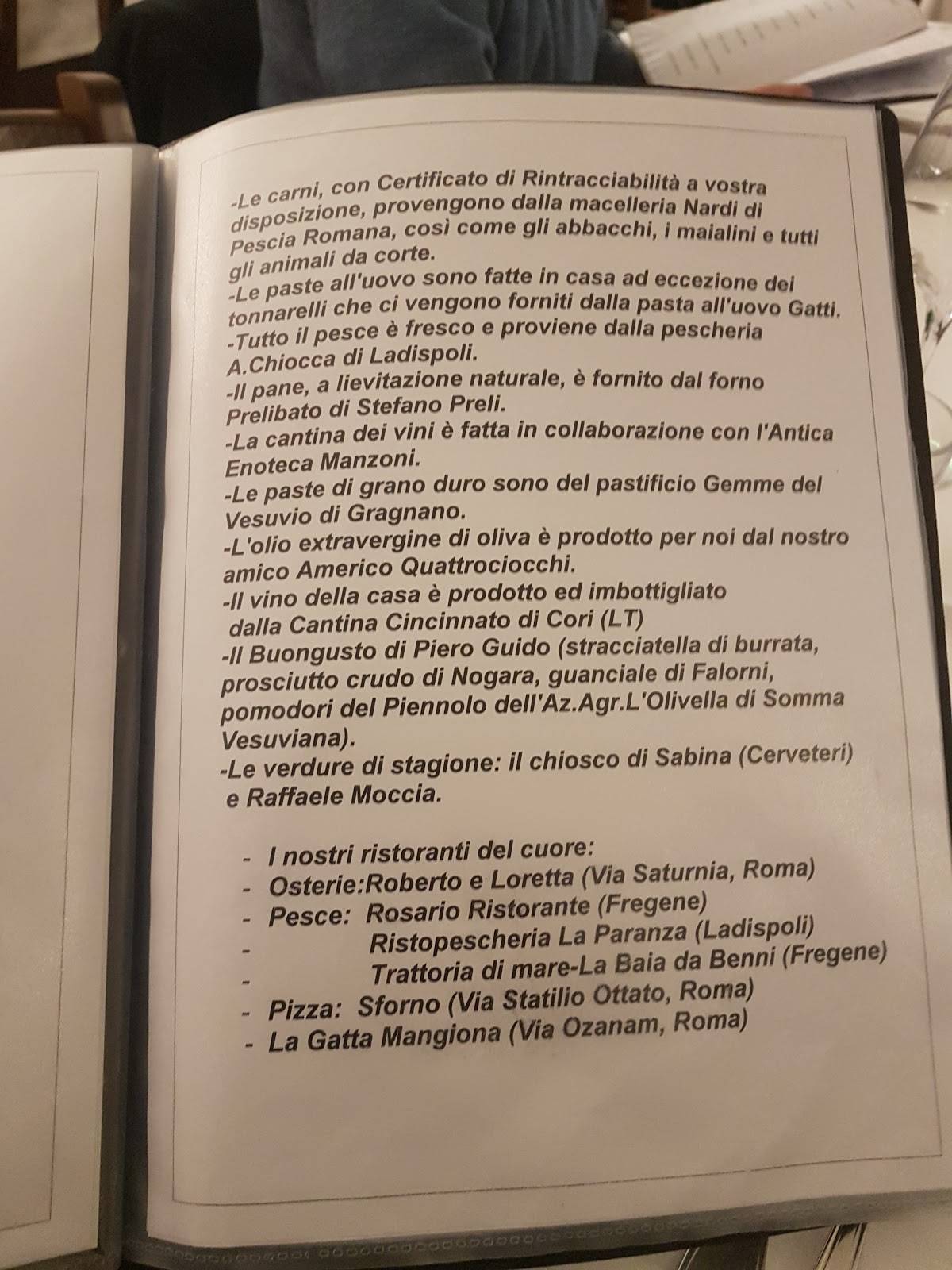 Menu au Flavio al Velavevodetto restaurant, Rome