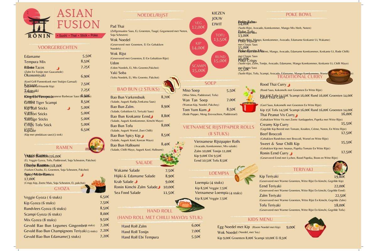 Speisekarte von Ronin Asian Fusion, Antwerpen