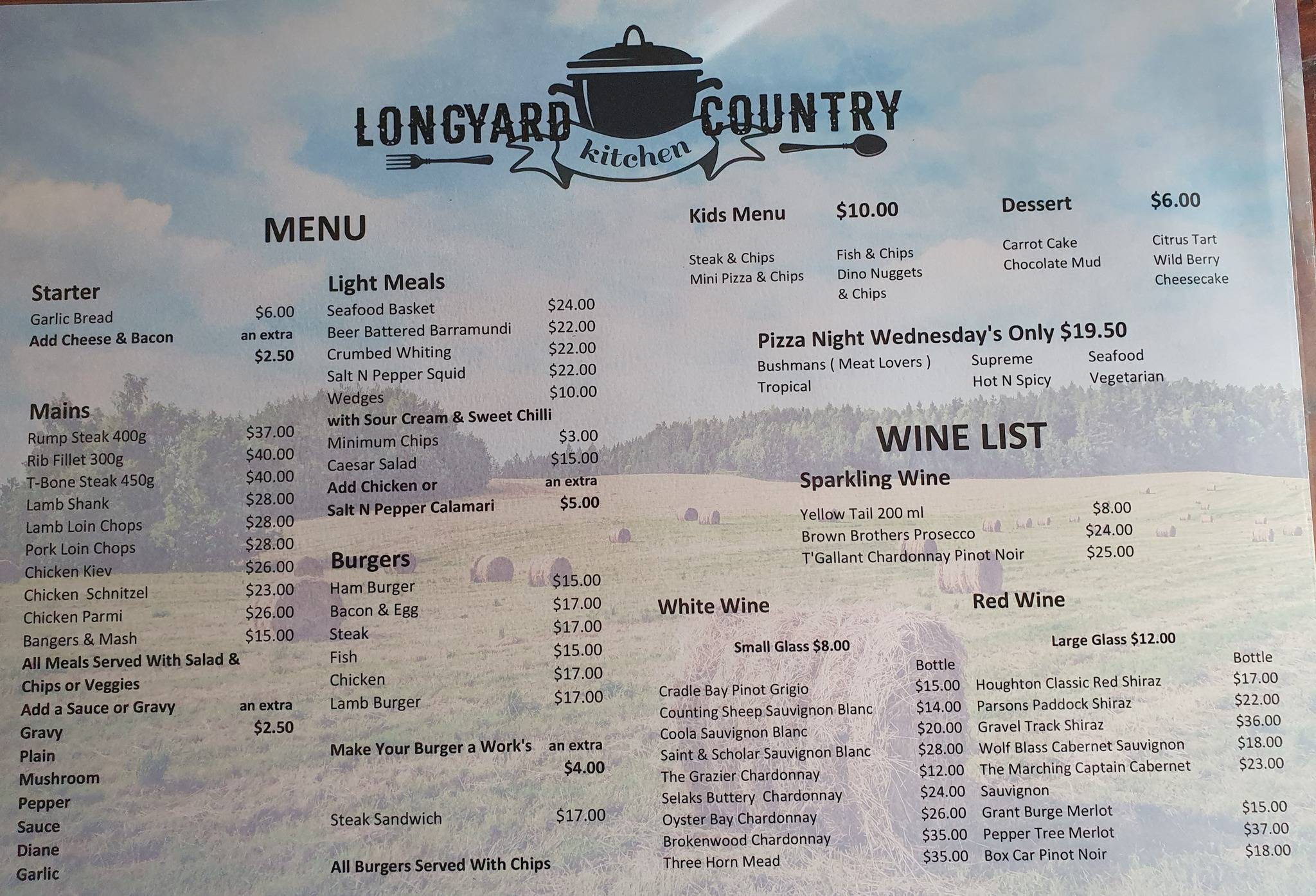 Menu at Rosedale Hotel and Caravan Park pub & bar, Rosedale