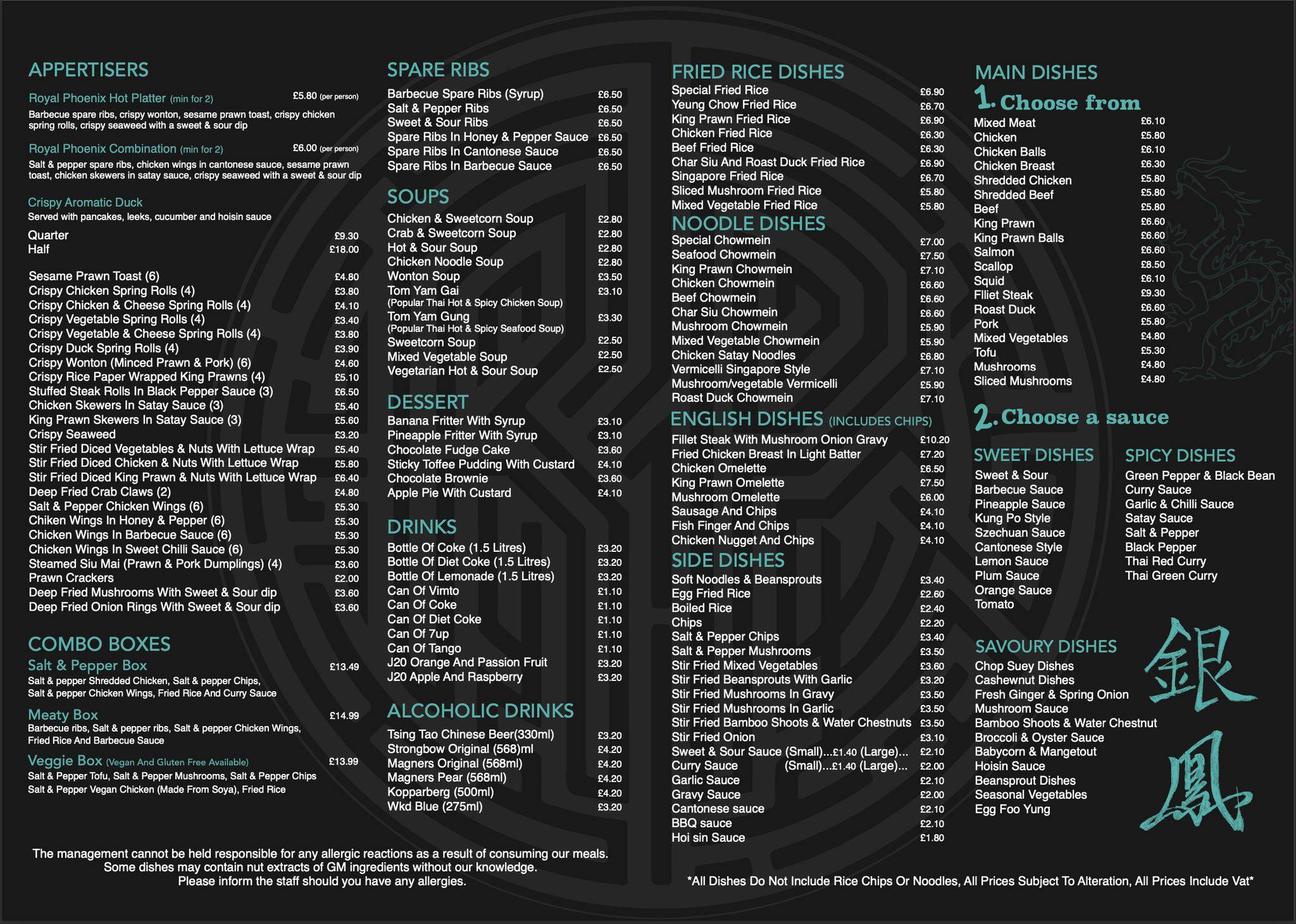 Menu at Royal Phoenix Chinese Restaurant, Accrington, 48-50 Union Rd