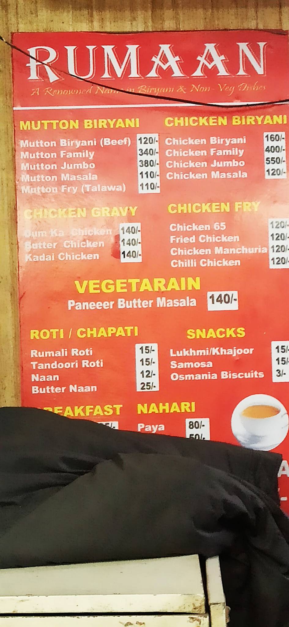 Menu at Rumaan Restaurant, Hyderabad, Chowmahalla Palace