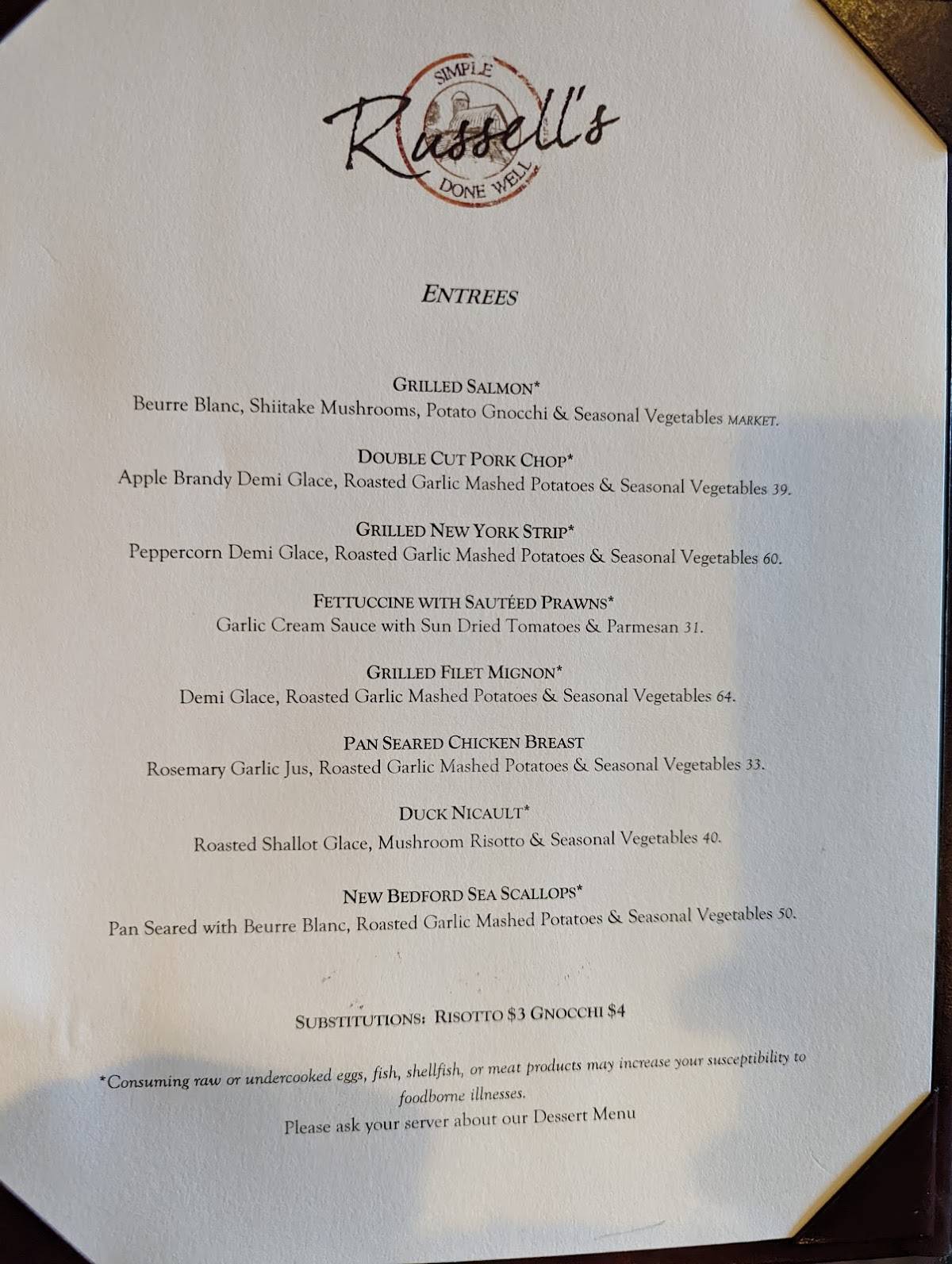Menu at Russell's Restaurant & Loft, Bothell